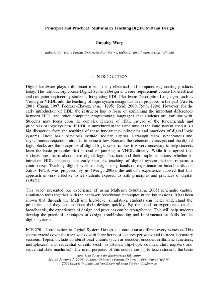 Principles and Practices: Multisim in Teaching Digital Systems Design | PDF | Hardware ...