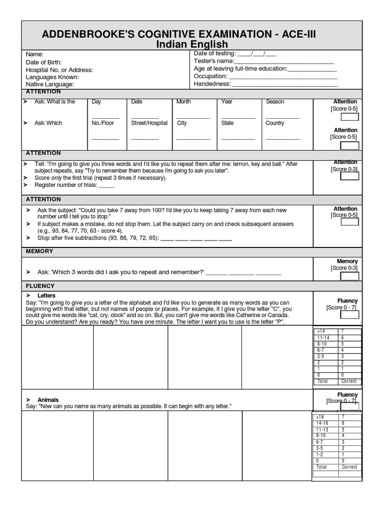 ACE-III Cognitive Assessment Guide | PDF | Memory | Cognition