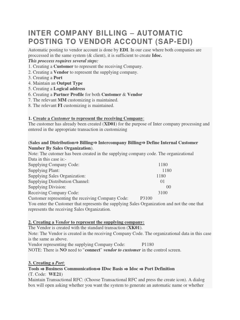 Inter Company Billing - Automatic Posting To Vendor Account | PDF ...
