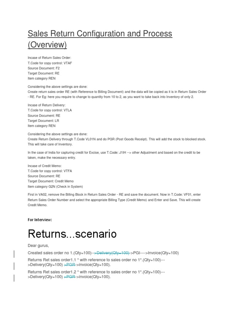 Sales Return Configuration and Process | PDF | Inventory | Information ...