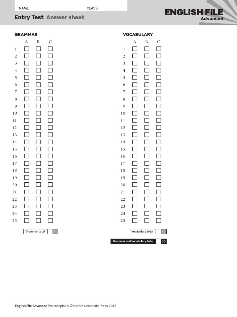 EF3e Adv Entry Test Answer Sheet PDF | PDF