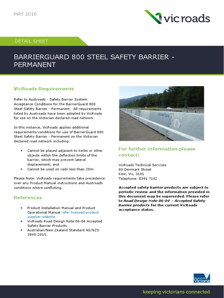 Detail Sheet BarrierGuard 800 Steel Safety Barrier Permanent | PDF ...