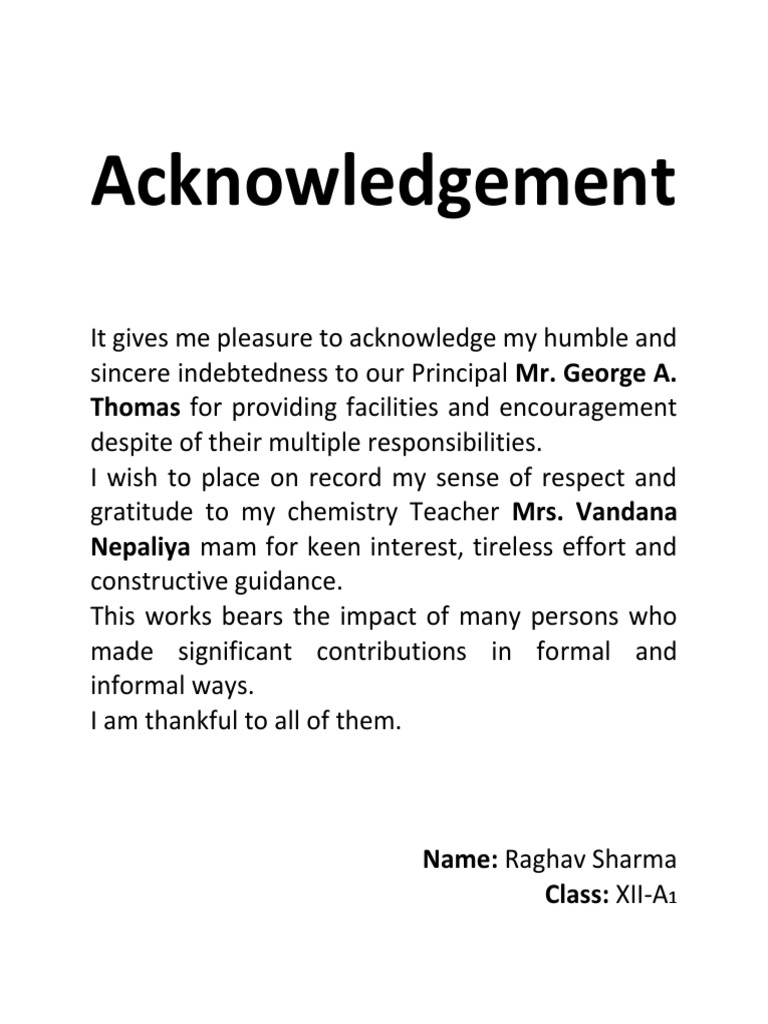 Acknowledgement For Chemistry | PDF