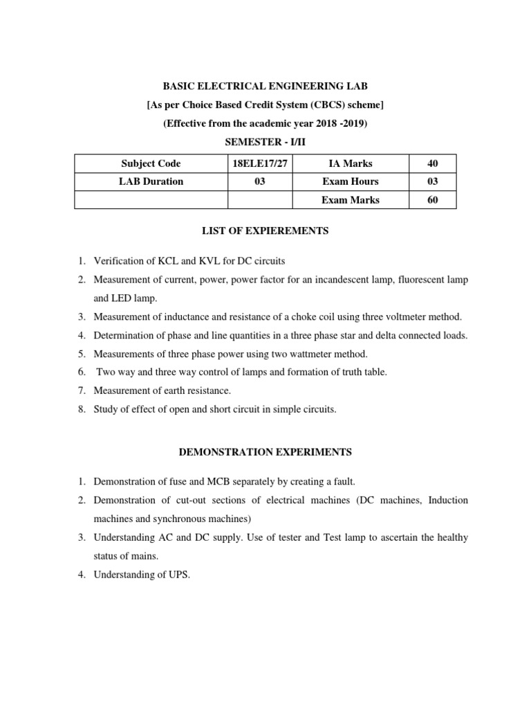 Basic Electrical Engineering Lab | PDF