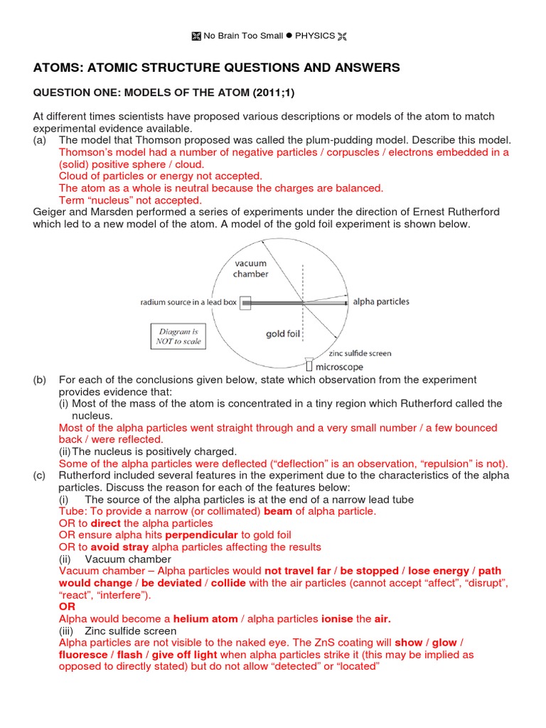 Atoms Atomic Structure Q and A | PDF | Atoms | Atomic Nucleus