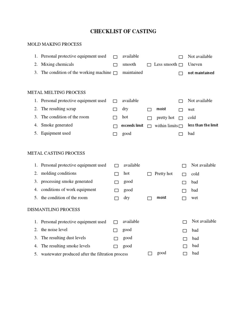 Checklist of Casting | PDF