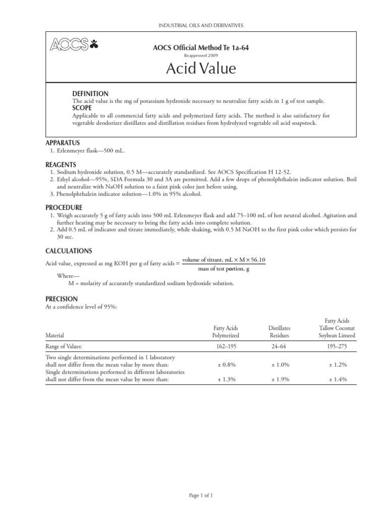 Acid Value Determination Method Te 1a-64 | PDF | Cooking, Food & Wine ...