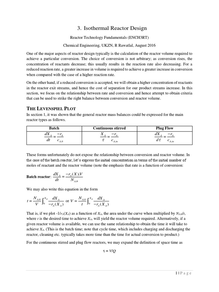 Comparing Reactor Designs Through Levenspiel Plots | PDF | Chemical ...