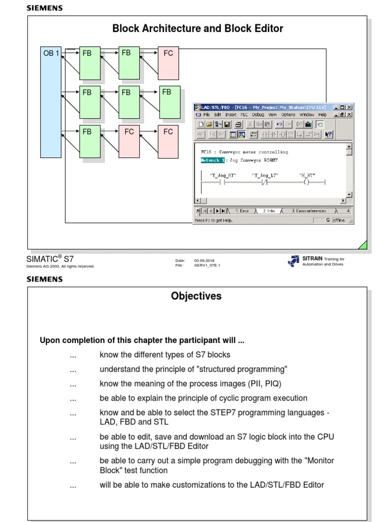 Block Architecture and Block Editor: OB1 FB FC FB | PDF | Input/Output | Computer Program