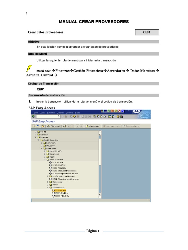 Crear Proveedores en SAP: Guía XK01 | PDF | Informática | Informática y ...