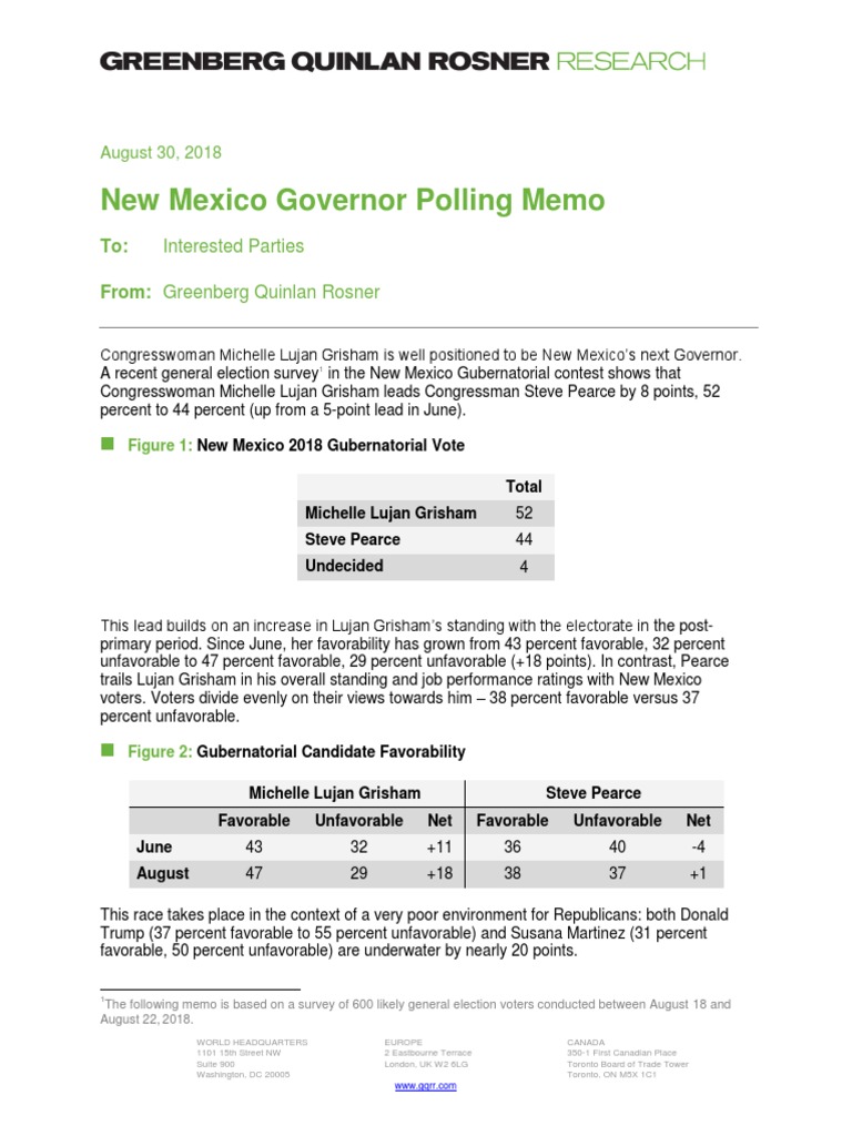 New Mexico Governor Polling Memo | PDF | New Mexico | November Events