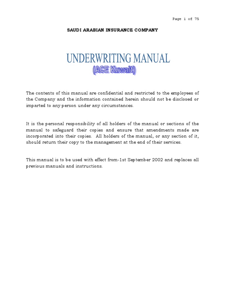 Underwriting Manual (1).doc | Deductible | Insurance | Free 30-day ...
