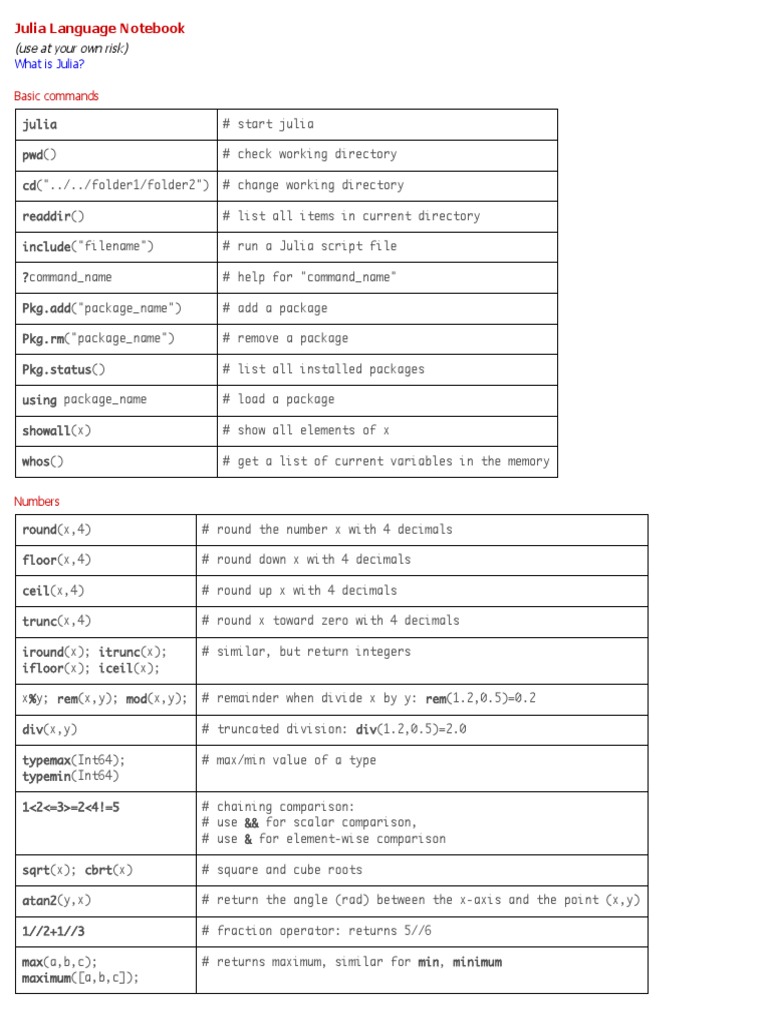 Julia Basic Commands | PDF | Matrix Theory | Matrix (Mathematics)