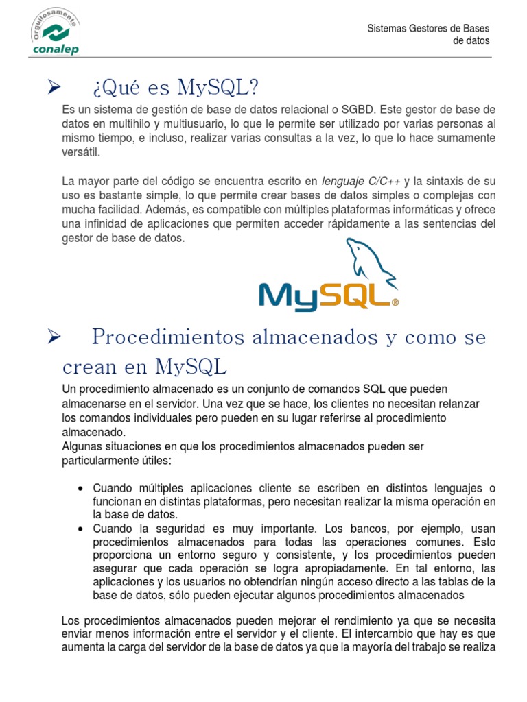 Procedimientos Almacenados MySQL | PDF | Bases de datos | Servidor (Computación)