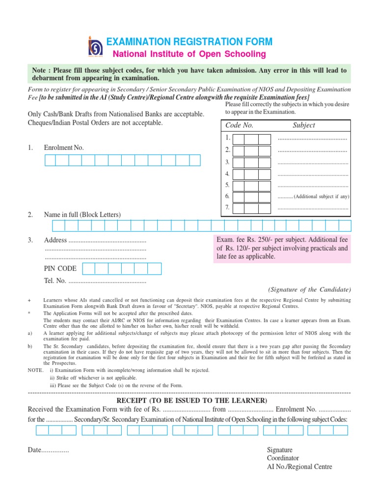 Nios Admission Forms 2018-2019 | PDF | Test (Assessment) | Science