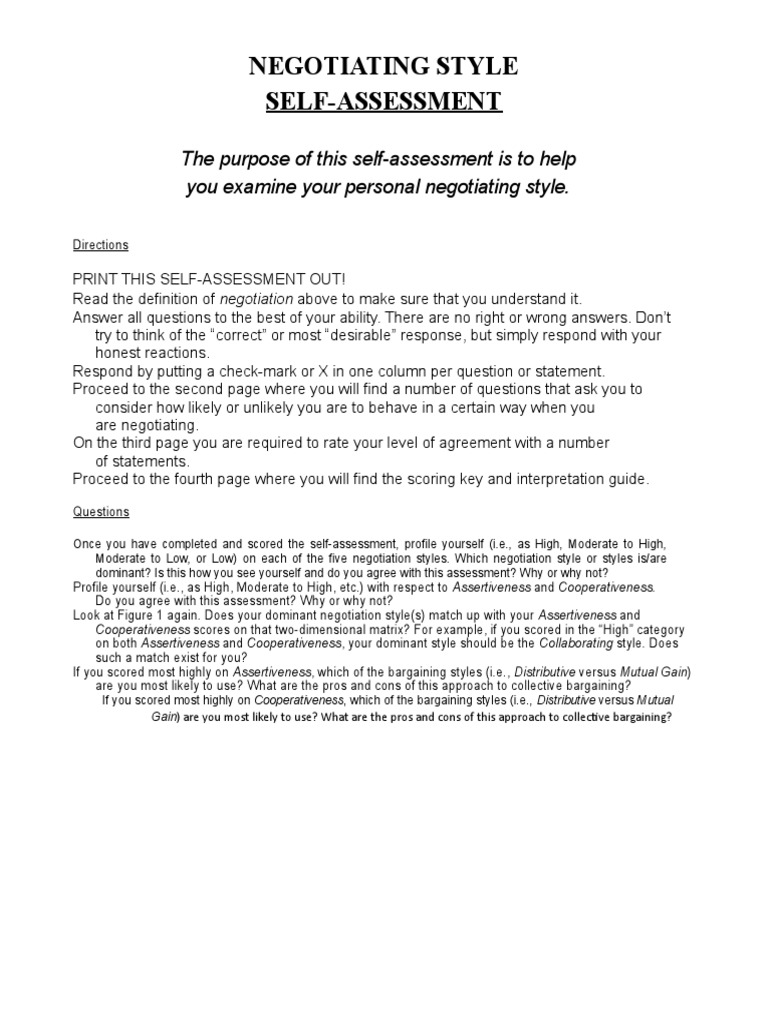 Negotiation Style Self Assessment | PDF | Bargaining | Negotiation