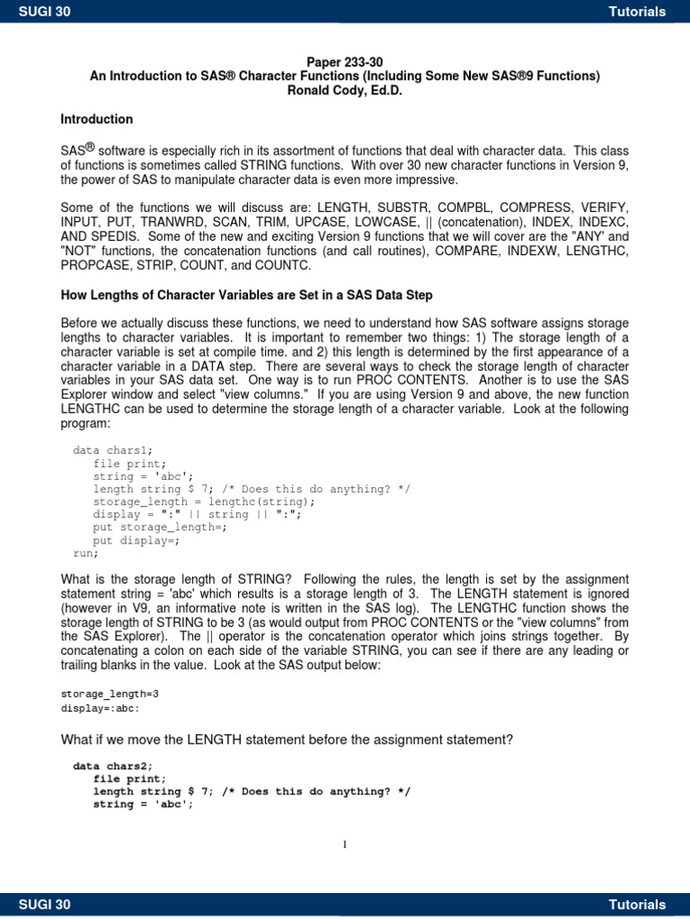 233-30 | PDF | String (Computer Science) | Sas (Software)
