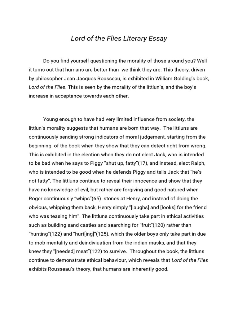 Lord of The Flies Literary Essay: Lord of The Flies. This Is Seen by ...