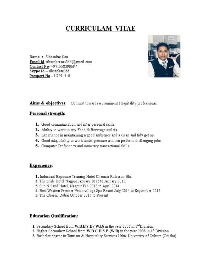 Hospitality CV of Sibsankar Sau | PDF