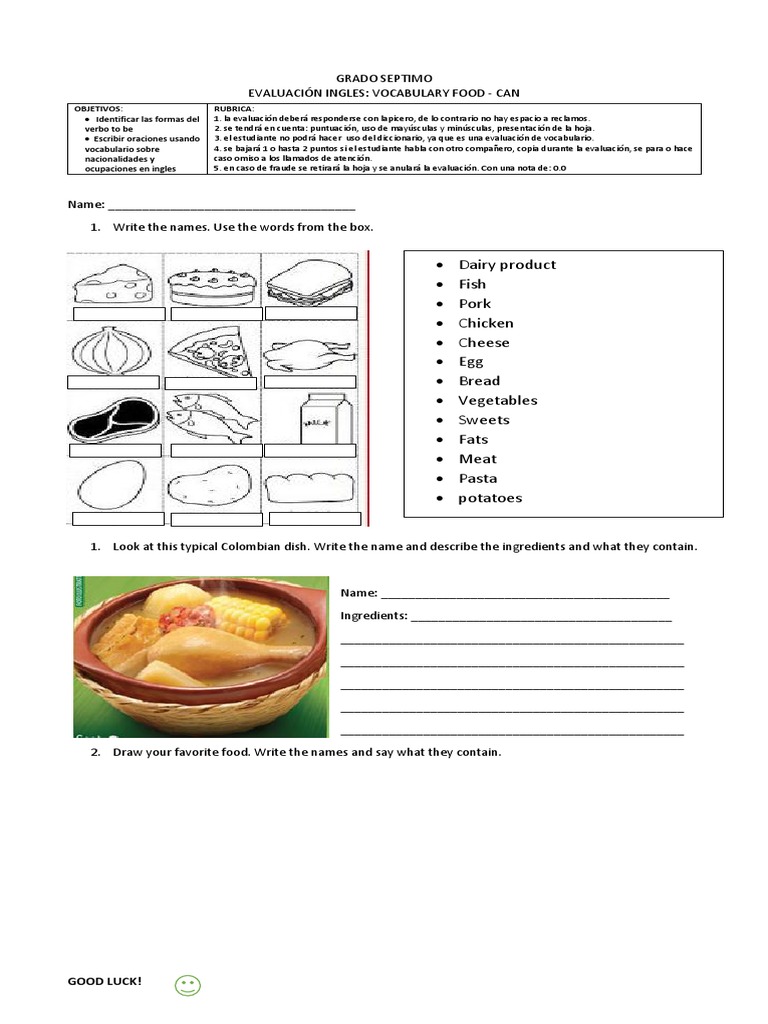 Evaluacion Food | PDF | Idiomas | Alimentos