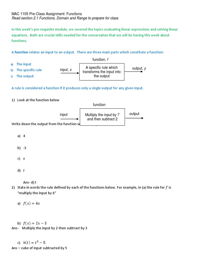 Pre Class Collegue Algbra 1 | PDF | Domain Of A Function | Function ...