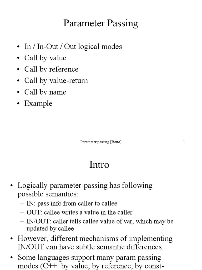 Parameter Passing Modes: A Comparison of Call-by-Value, Call-by-Reference, Call-by-Name, and ...