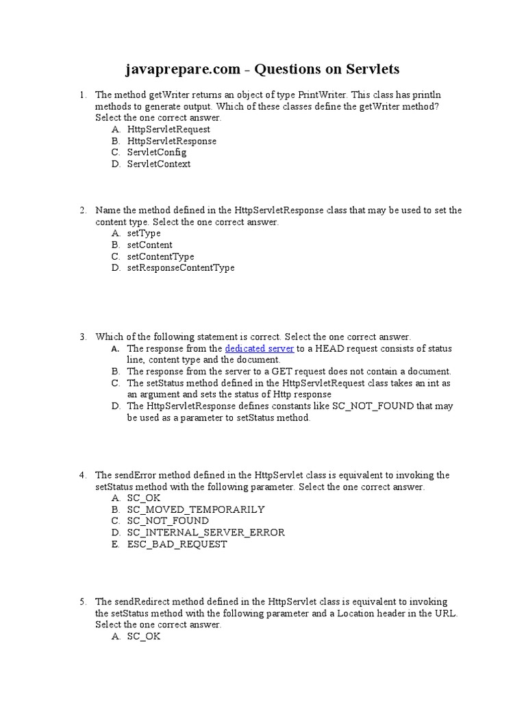 Questions On Servlets And Methods Under 40 Chars Pdf Hypertext Transfer Protocol