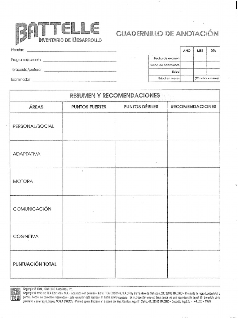 Cuadernillo de Anotación Batelle PDF | PDF
