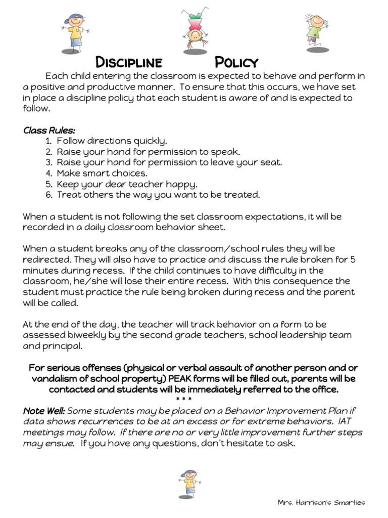 Discipline Policy Original 2018-2019 | PDF | Classroom | Behavioural ...