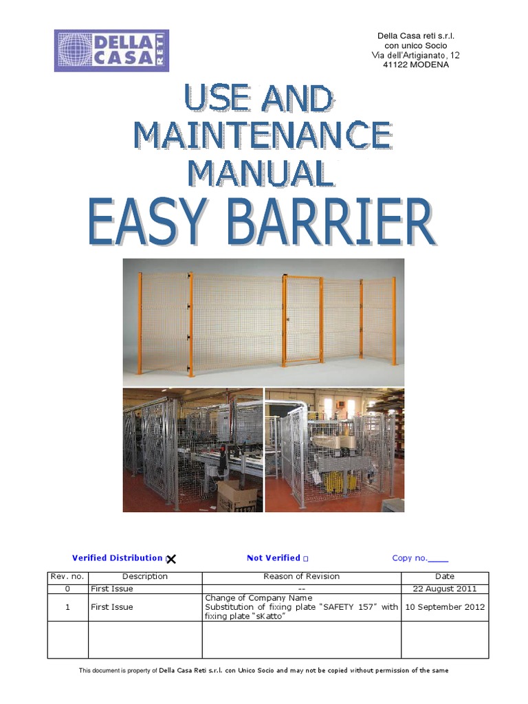 Easy Barrier - Use and Maintenance - EN | PDF | Personal Protective ...