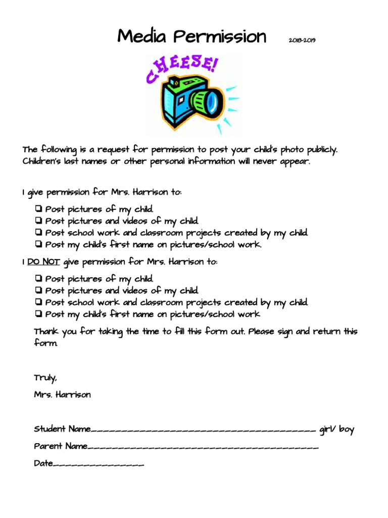 Media Permission Form for Parents | PDF | Social Science | Wellness