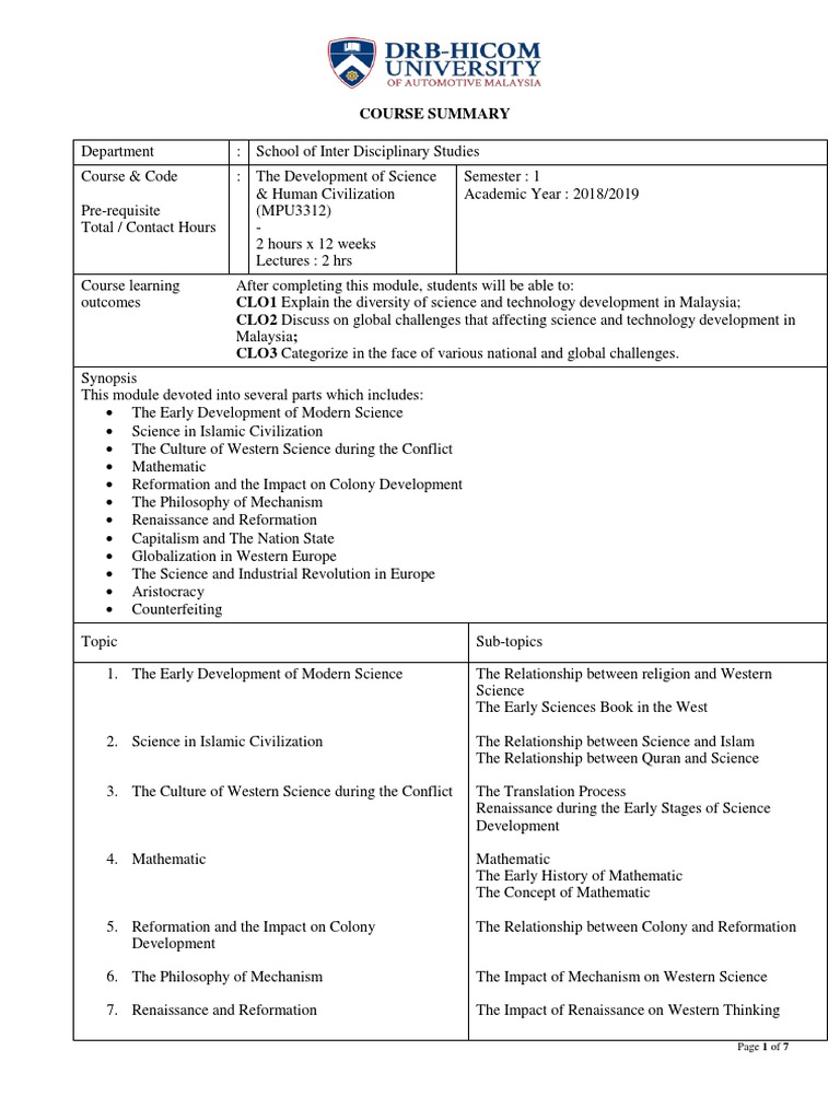 Course Summary: Page 1 of 7 | PDF | Western World | Final Examination