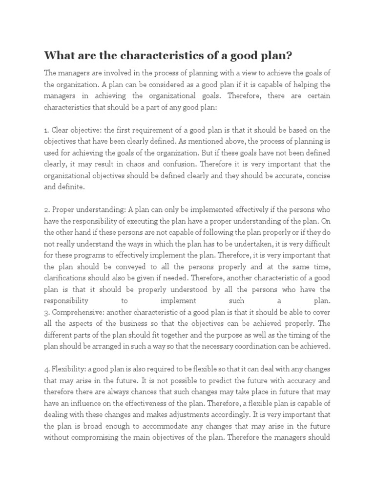 What Are The Characteristics of A Good Plan | PDF | Goal | Understanding