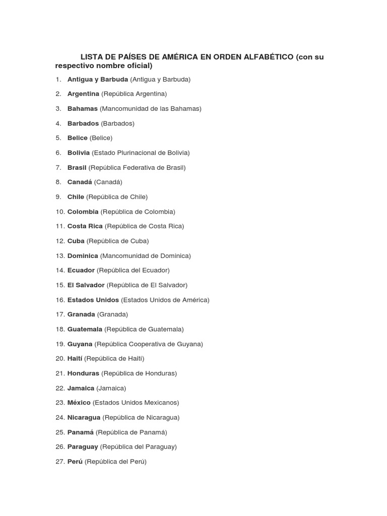 Lista de Países de América en Orden Alfabético | PDF
