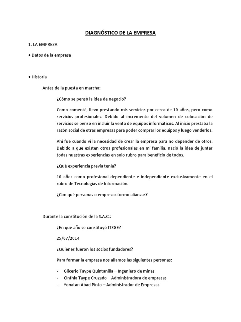 Diagnóstico De La Empresa Preguntas 4631 Version Ii Pdf Sector