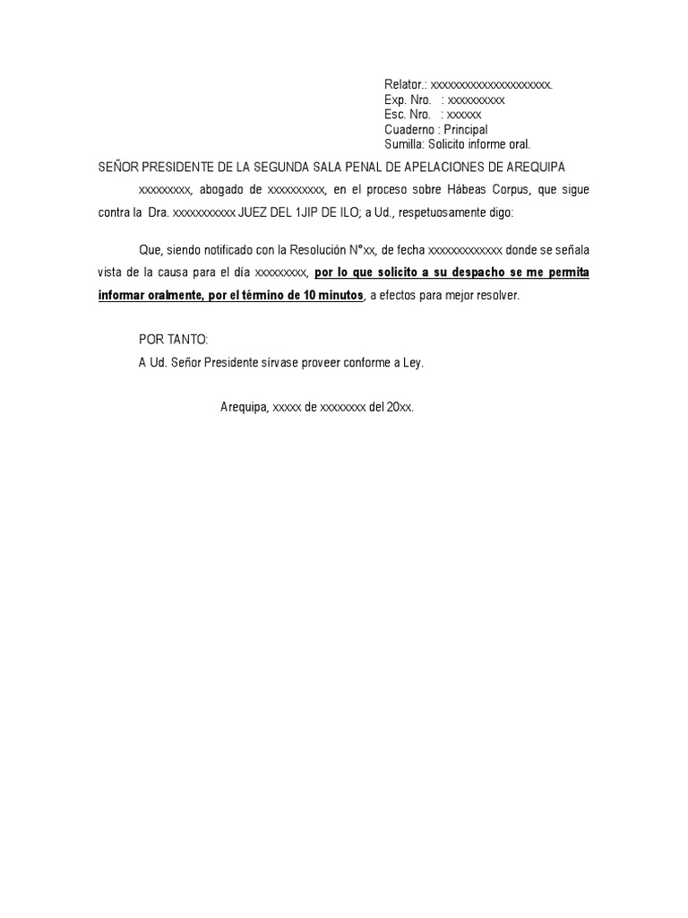 Modelo de Solicitud Informe Oral | PDF