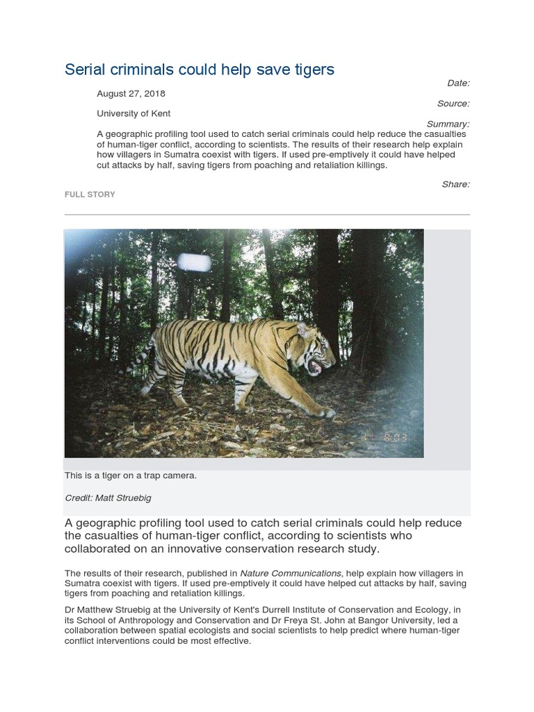 Using Crime Tools to Save Tigers | PDF | Conservation Biology | Tiger