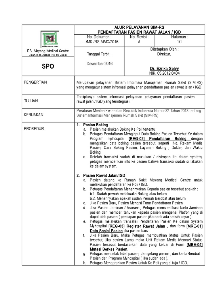 SPO Pendaftaran SIMRS Pasien Rawat Jalan - IGD | PDF | Sains & Matematika