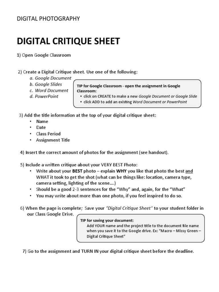 Digital Critique Sheet | PDF | Imaging