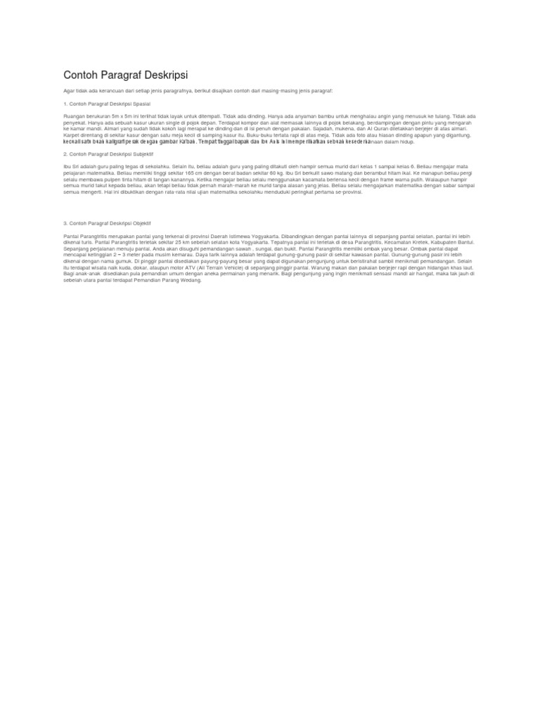 Contoh Paragraf Deskripsi | PDF