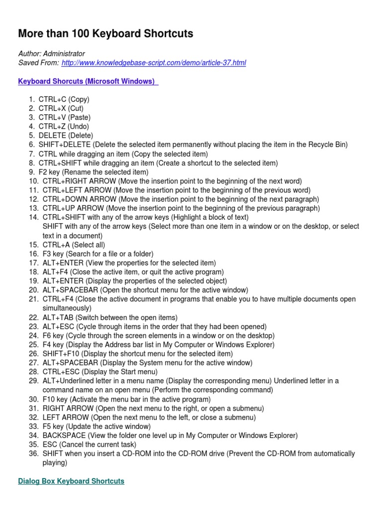 More Than 100 Keyboard Shortcuts | PDF | Microsoft Windows | Software