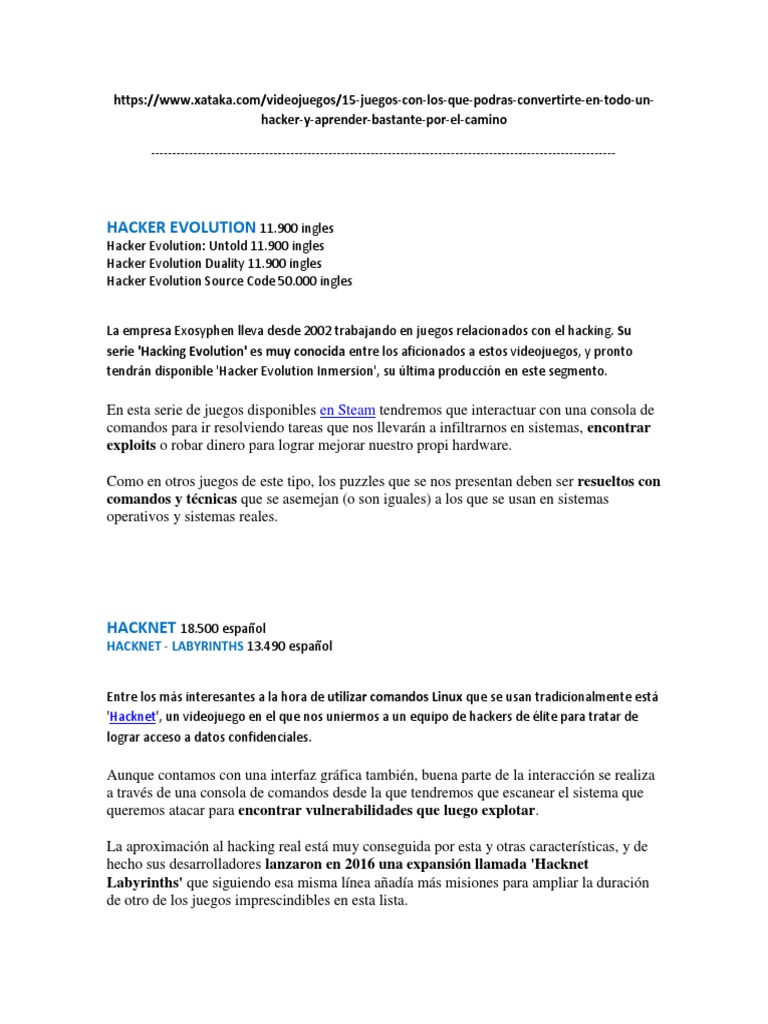 Juegos Hacker | PDF | Hacker de seguridad | Videojuegos