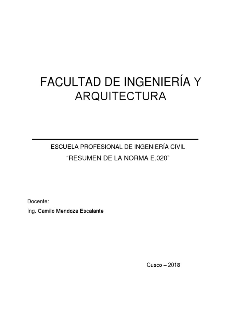 Resumen Norma E 020 | PDF | Herida | Hormigón
