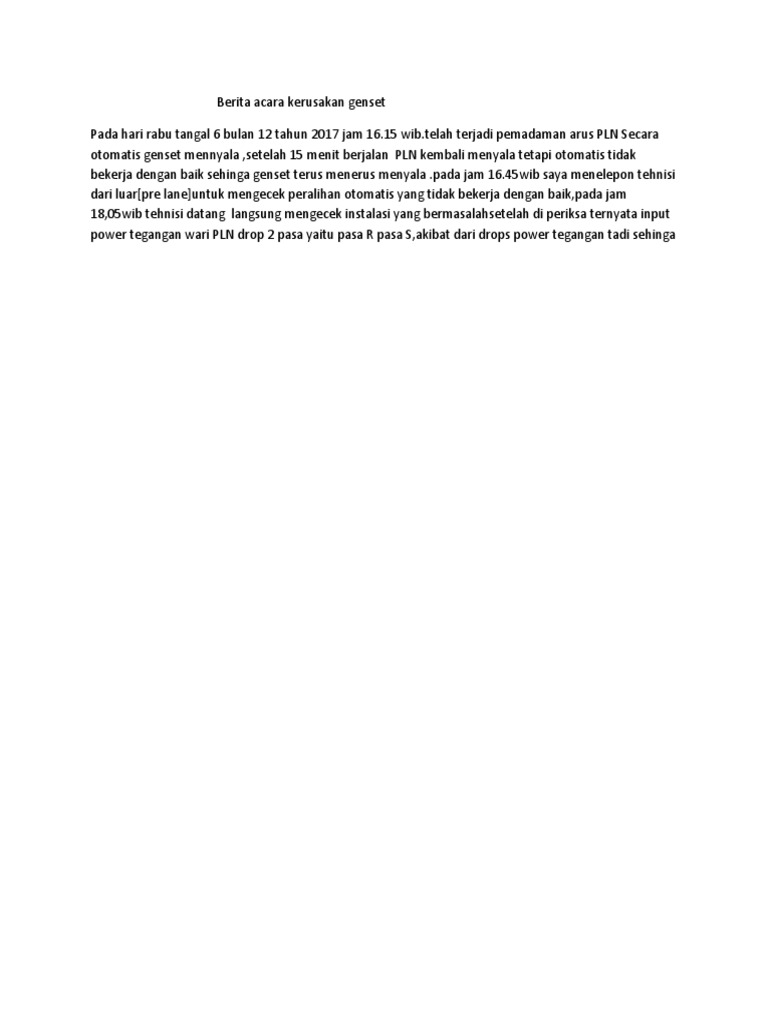 Berita Acara Kerusakan Genset | PDF