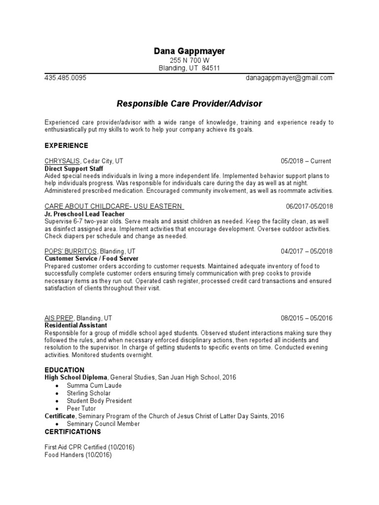 Dana Resume 20180418 | PDF | Schools | Child Care