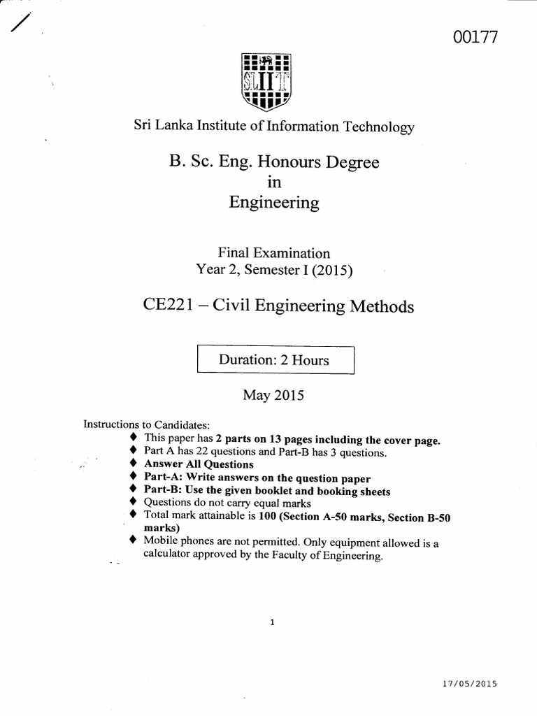 Civil Engineering Exam Paper 2015 | PDF | Beam (Structure) | Column
