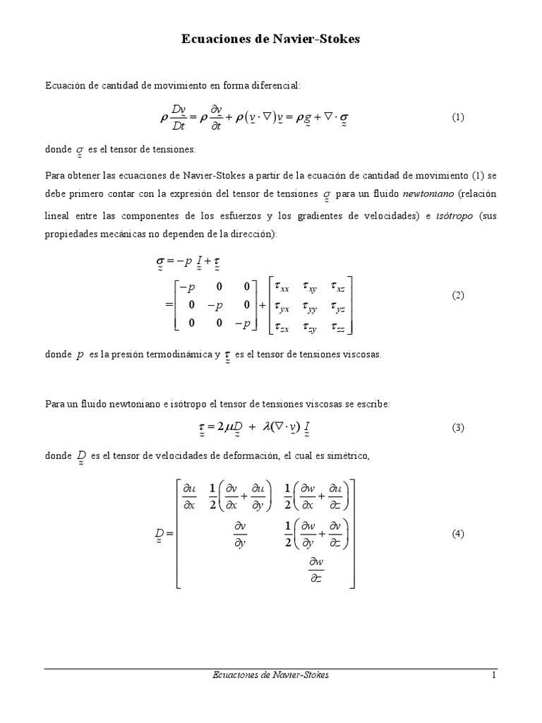Ecuaciones de Navier-Stokes | PDF | Fluido | Ecuaciones de Navier-Stokes