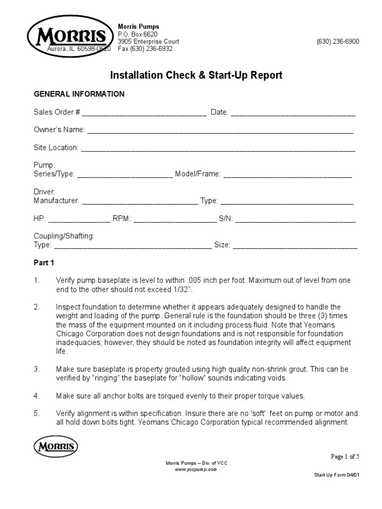Start Up Form MP | PDF | Pump | Pipe (Fluid Conveyance)