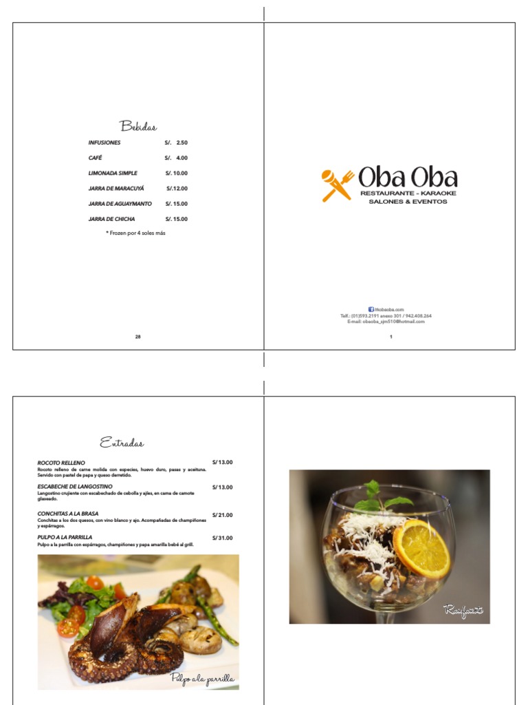 Menu Lista Oba Oba A-3 | Descargar gratis PDF | ensalada | Salsa