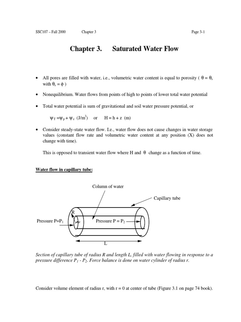 Saturated Water Flow: SSC107 - Fall 2000 Chapter 3 Page 3-1 | PDF ...